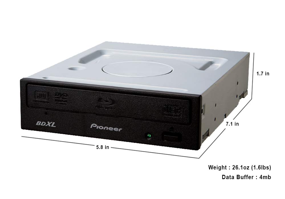 Produplicator Pioneer BDR-2212 Internal 16x Blu-ray Writer Drive Bundle with Cyberlink Burning Software, SATA Cable and Mounting Screws - Burns CD DVD BD DL BDXL Discs