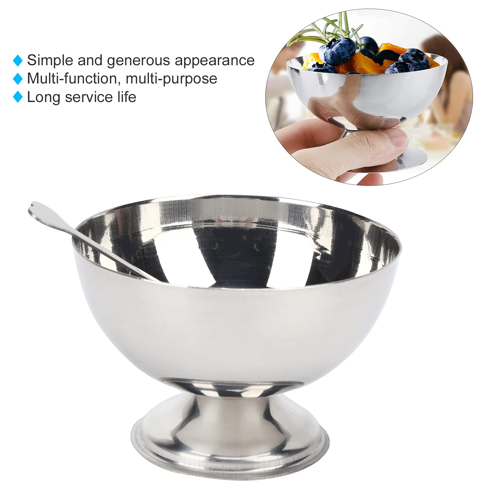 TOPINCN Metal Bowl, Stainless Steel Bowl Short Footed Medium Small Size Stainless Steel for Serving Ice Cream for Dessert Snacks
