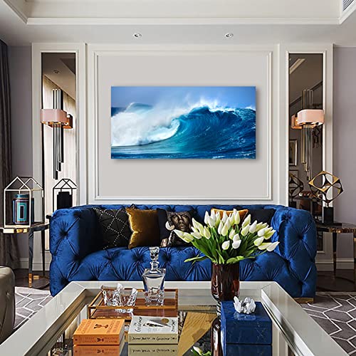 tigeridge Sea Wave Canvas Wall Art for Living Room Wall Decor Great Ocean Wave Canvas Pictures Blue Surfing Water Canvas Prints Artwork Office Home Wall Decorations Framed Ready to Hang 20" x 40"
