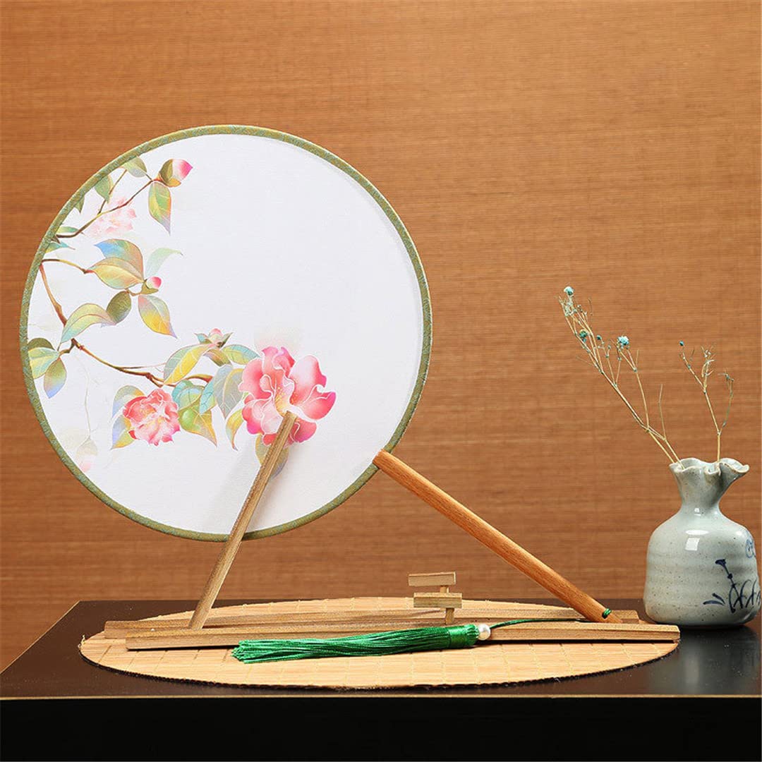 Vintage Flower Lotus Leaf Round Cloth Lady Hand Fan Chinese Style Portable Fan for Wedding Dance