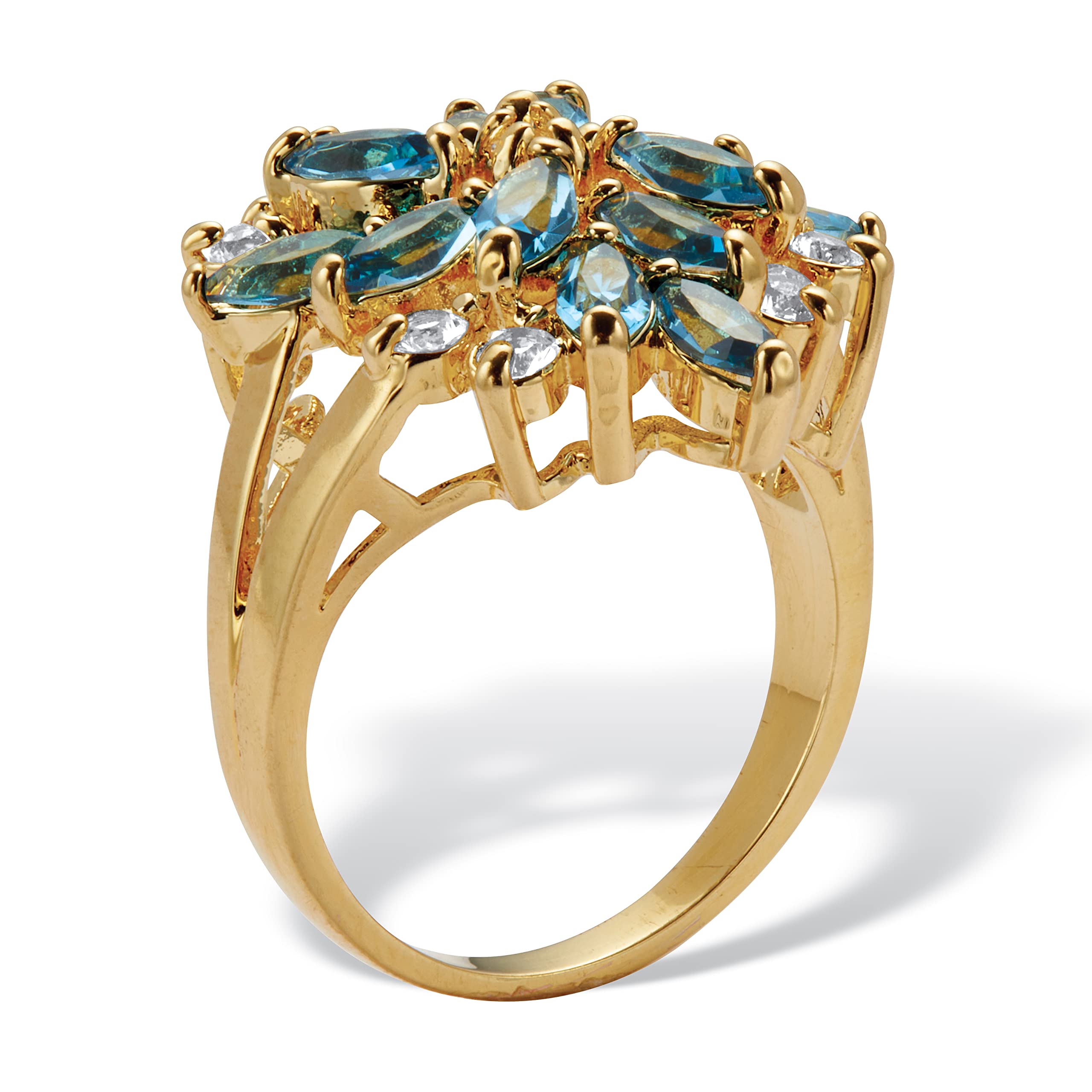 PalmBeach 18K Yellow Gold Plated Marquise Shaped Green Red or Blue and White Crystal Ring. Size 8