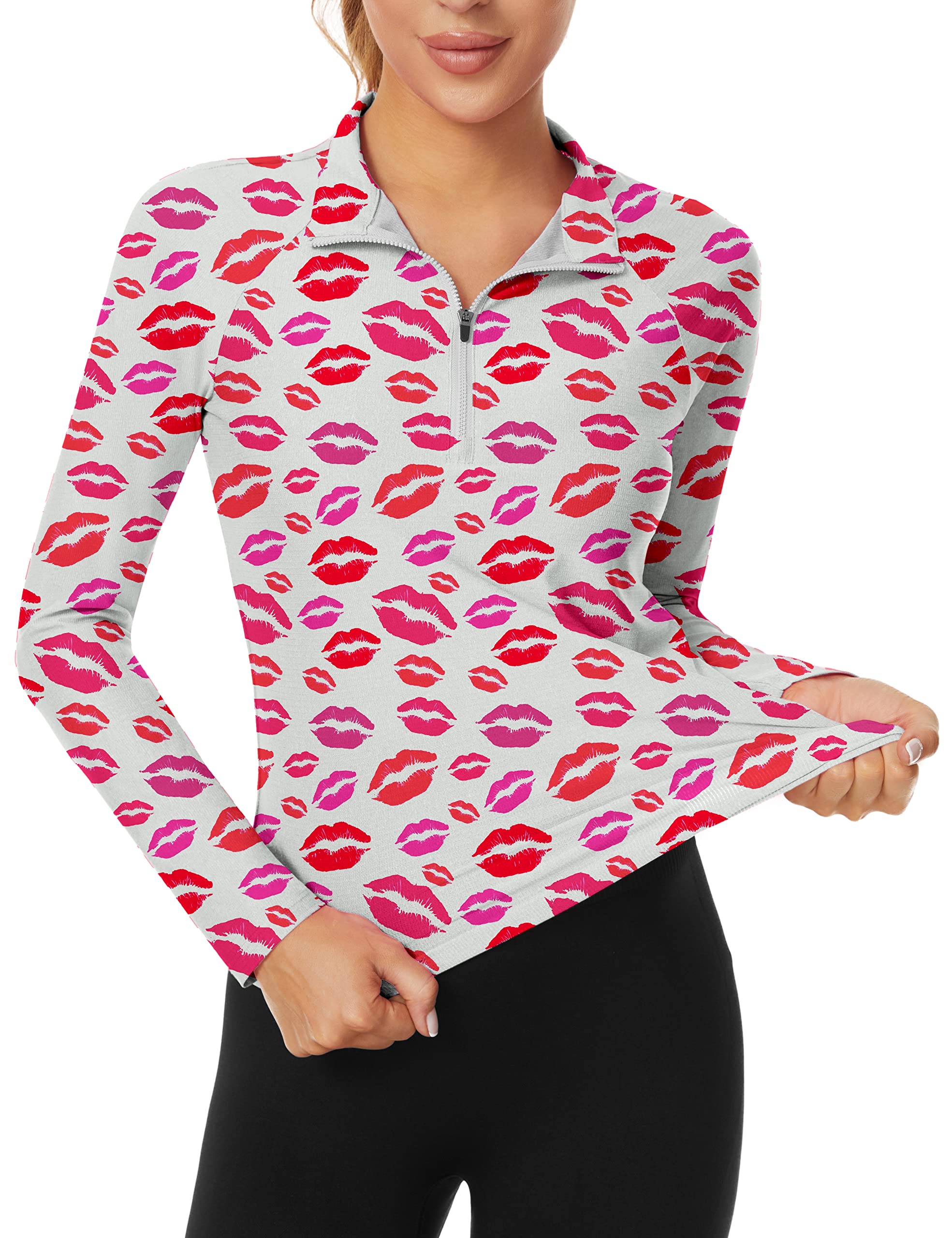 Women's Golf Shirt Long Sleeve 1/4 Zip Pullover Tennis Shirts Running Hiking Outdoor Tops (Print A, S)