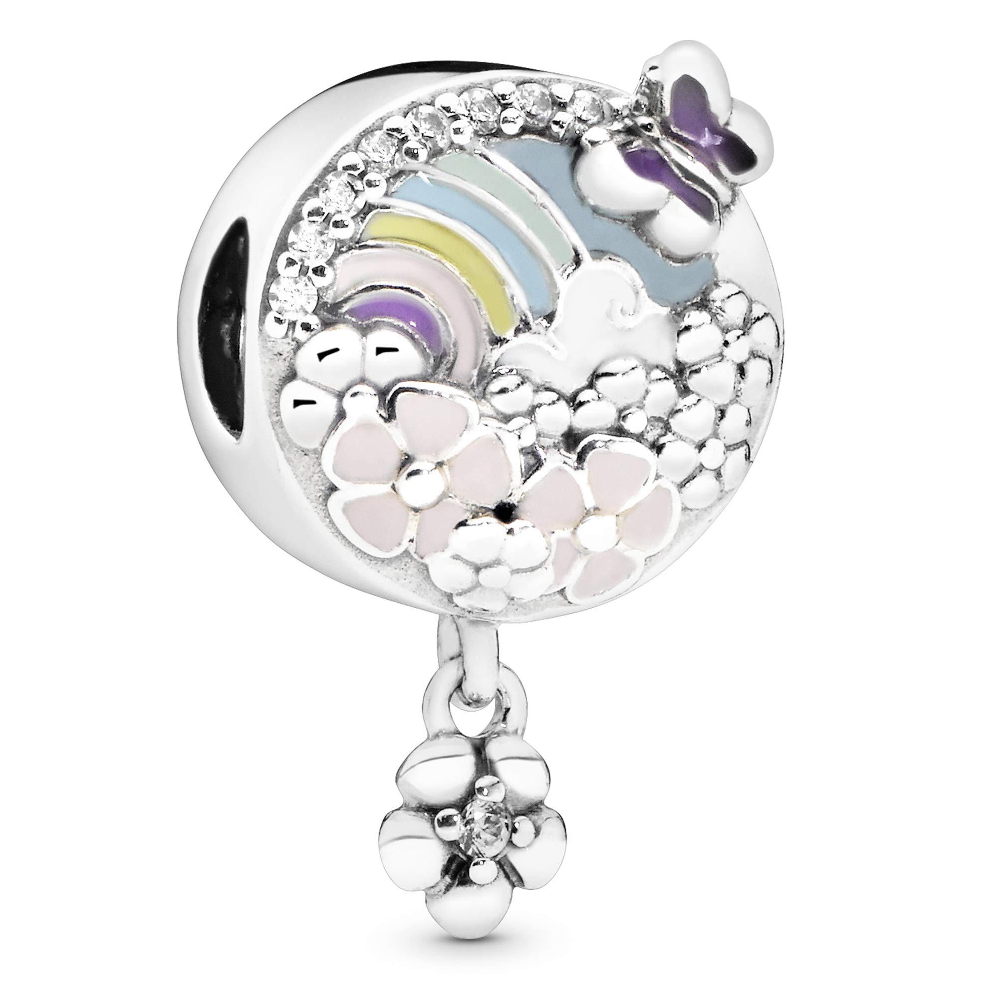 Pandora Jewelry Rainbow and Flower Dangle Cubic Zirconia Charm in Sterling Silver
