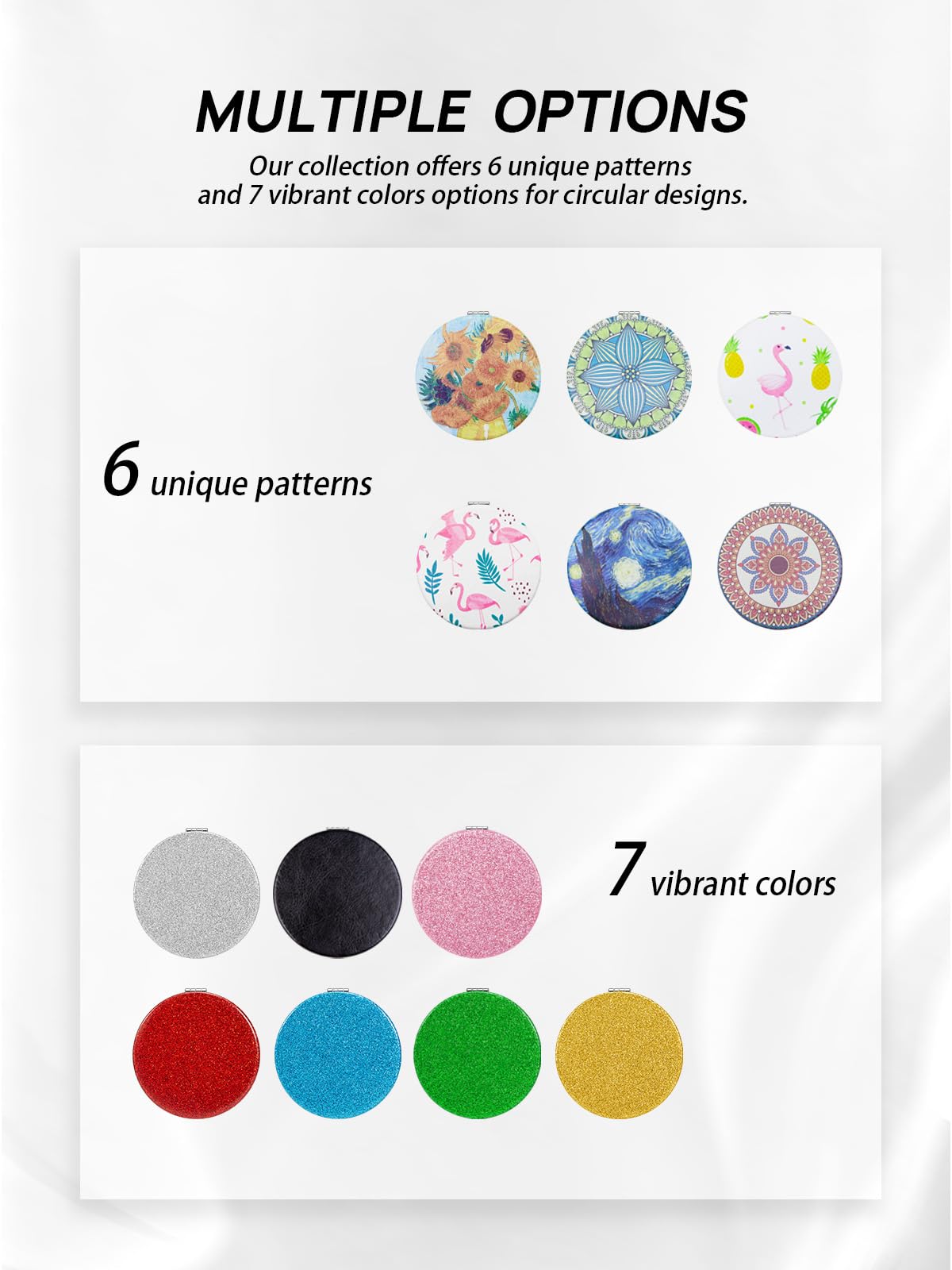 OMIRO Compact Mirror, Round PU 1X/3X Magnification, Ultra-Portable for Purses and Travel, Black