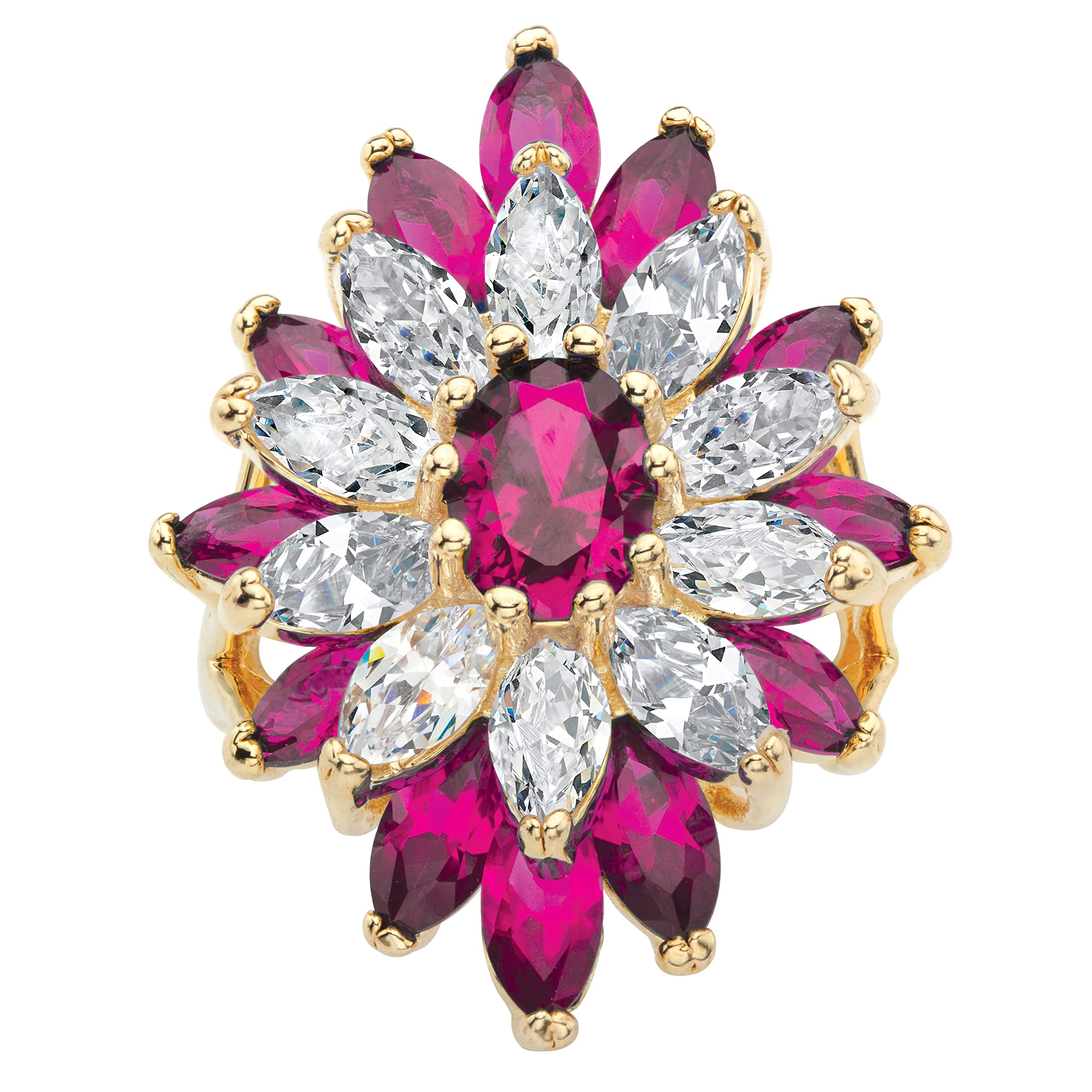 PalmBeach Jewelry Yellow Gold-Plated Oval Cut Created Red Ruby Red Floral Ring Sizes 6-10 Size 8