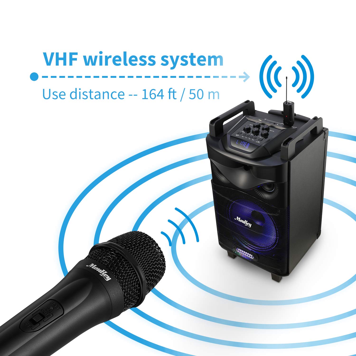 Moukey Wireless Microphone, Portable Dynamic Handheld Mic, Anti-Interference, Excellent Sound, VHF Karaoke Microphone, Wireless Mic for Party, Karaoke, Meeting, Wedding, Church, Stage & DJ, Black