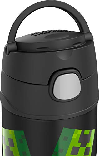 THERMOS FUNTAINER 12 Ounce Stainless Steel Vacuum Insulated Kids Straw Bottle, Dark Minecraft