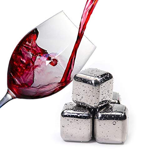 Whiskey Stones Gift Set with 8 Stainless Steel Ice Cubes, Reusable Stainless Steel Chilling Rocks & Tongs, Gift Box Packaging Gift for Men