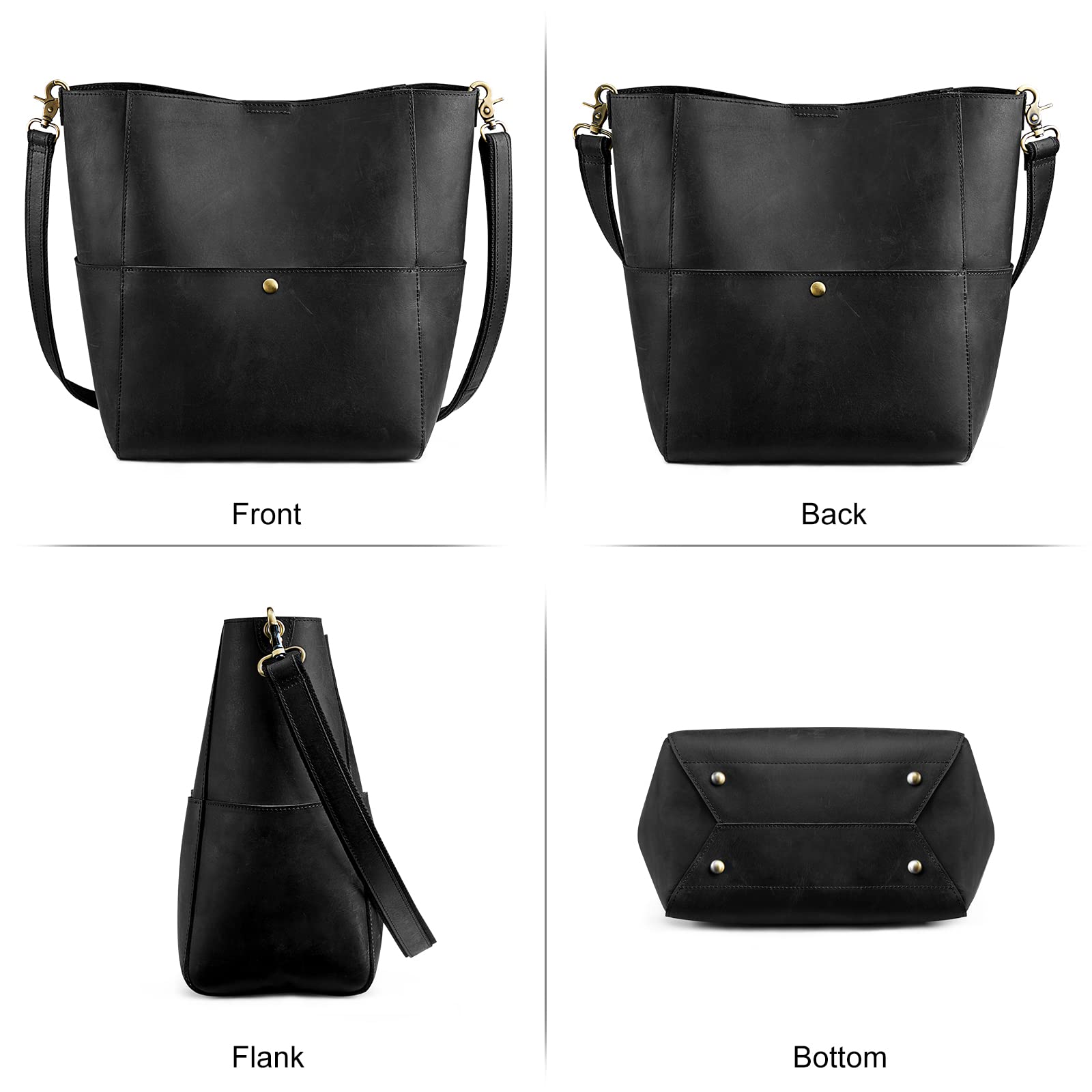 S-ZONE Genuine Leather Crossbody Bucket Bag For Women Shoulder Purses Handbag Vintage Tote Pocketbook