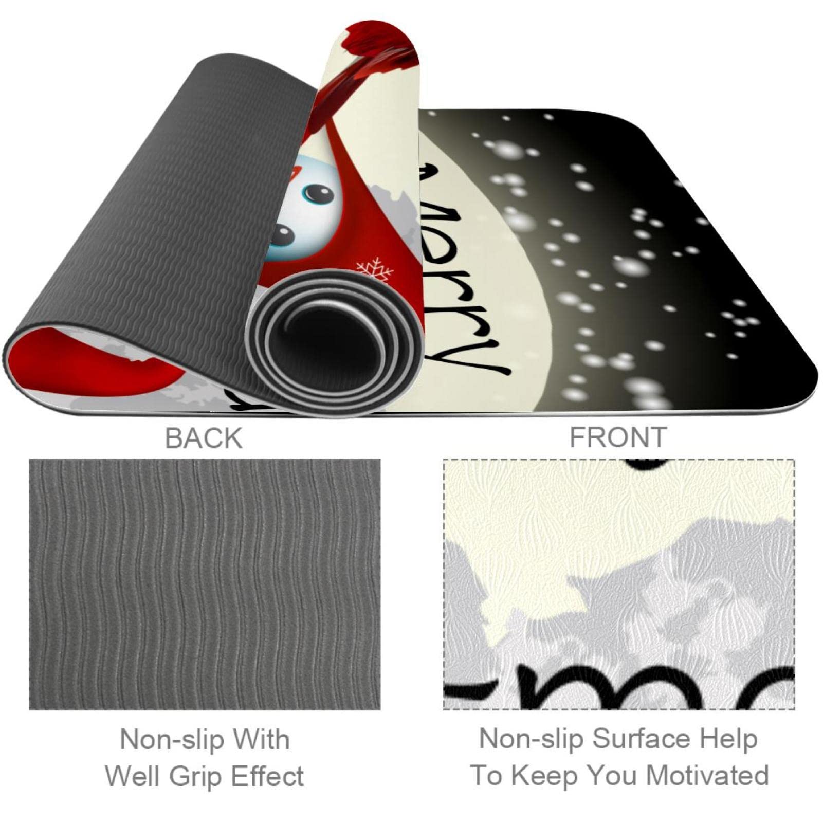 Yoga Mat, Yoga Mats for Home Workout, Workout Mat, Exercise Mats, Pilates Mat, Merry Christmas Red Bird Moon Snowman
