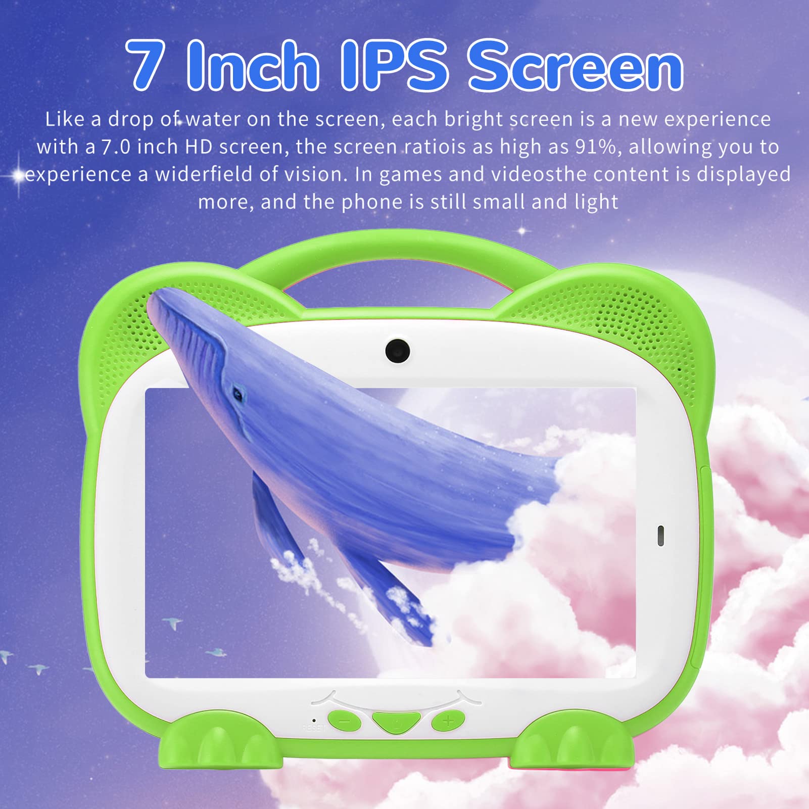 Qinlorgo Tablet PC for Kids, 5500mAh US Plug 100‑240V Support WiFi 7 Inch HD 1080P Kids Tablet for Boys (Green)