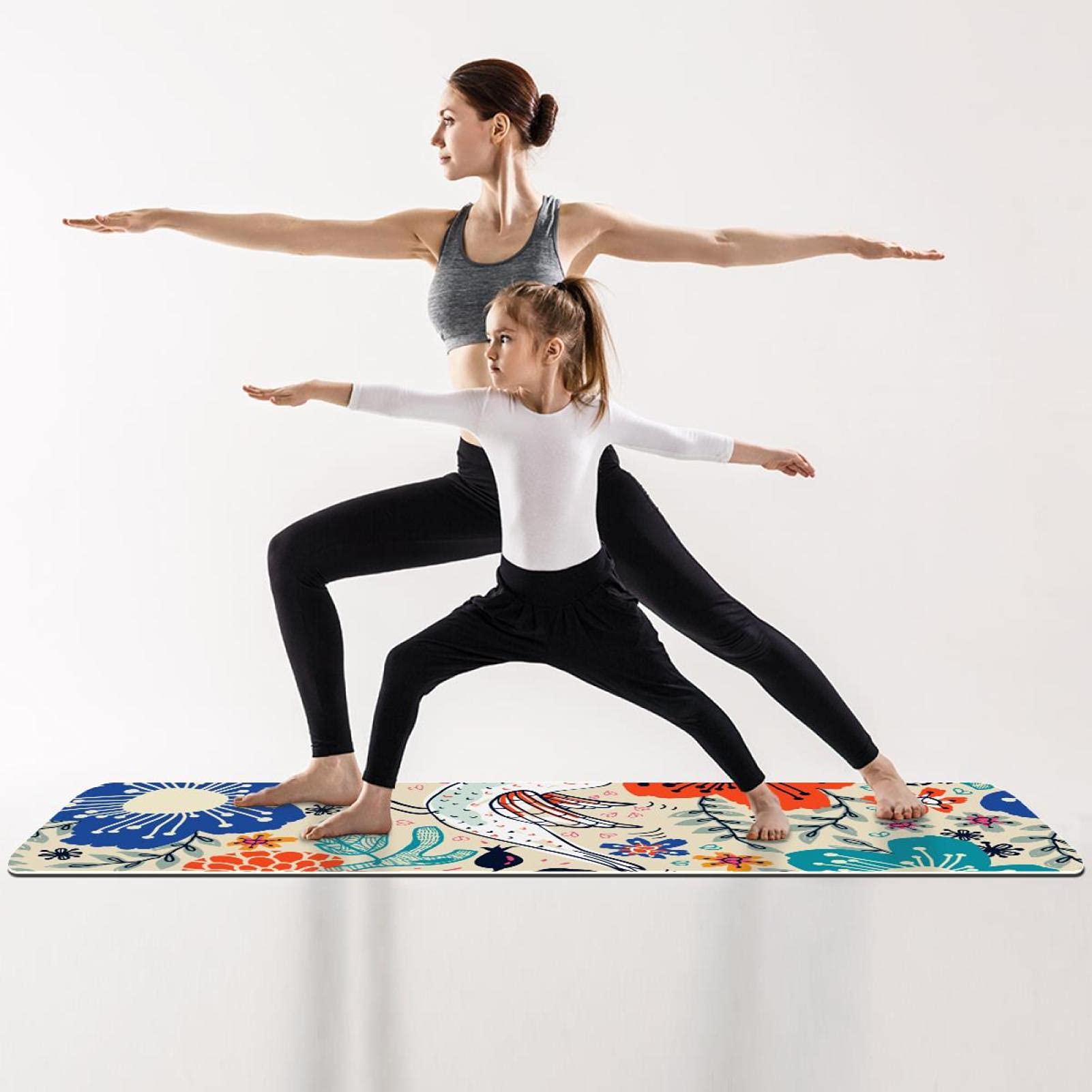 Yoga Mat, Yoga Mats for Home Workout, Workout Mat, Exercise Mats, Pilates Mat, bird plant flower pattern
