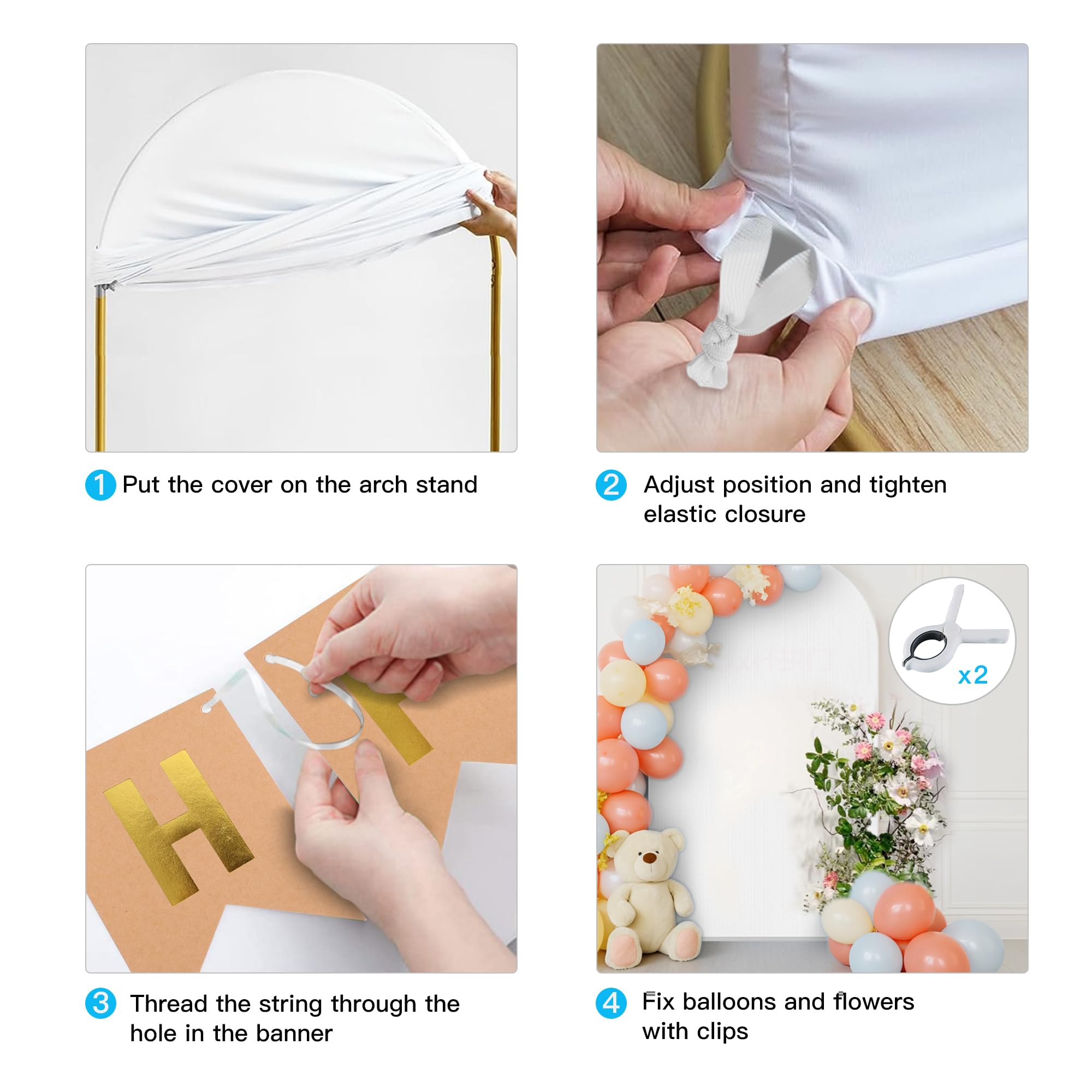 RavArmor 7.2FT Spandex Wedding Arch Backdrop Cover with 2 Clips & 1 Banner, 950G Thicken 2-Sided Elastic Backdrop Cover for Arch Stand, Not See Through, Elastic Drawstring Closure, Fits Various Party