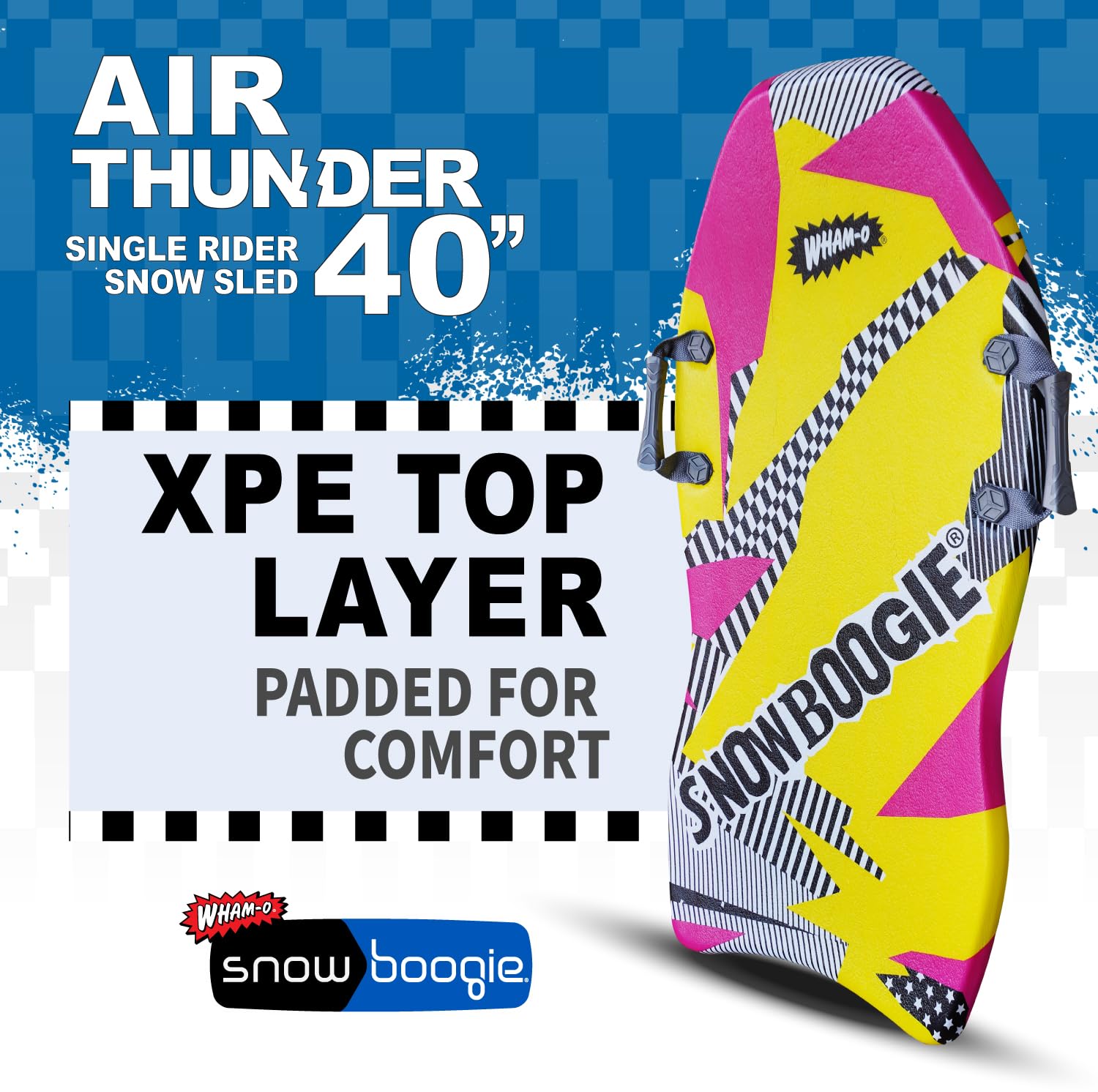 Snowboogie Wham-O Air Thunder 40" | Single Rider Snow Sleds with Side Handles | PE Foam Core for Better Comfort | Snow Sledding for Children (Violet Triangles)