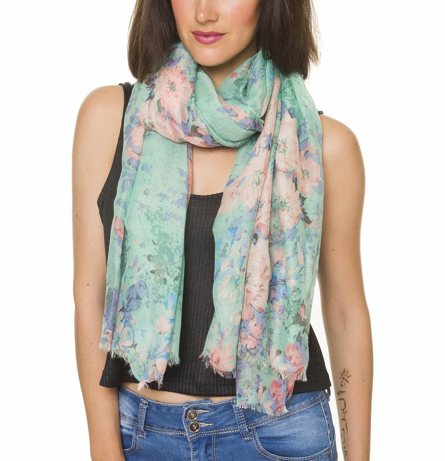MELIFLUOS DESIGNED IN SPAIN Scarf for Women Lightweight Floral Flower Scarves for Summer Fall Spring Shawl Wrap (P077-5)