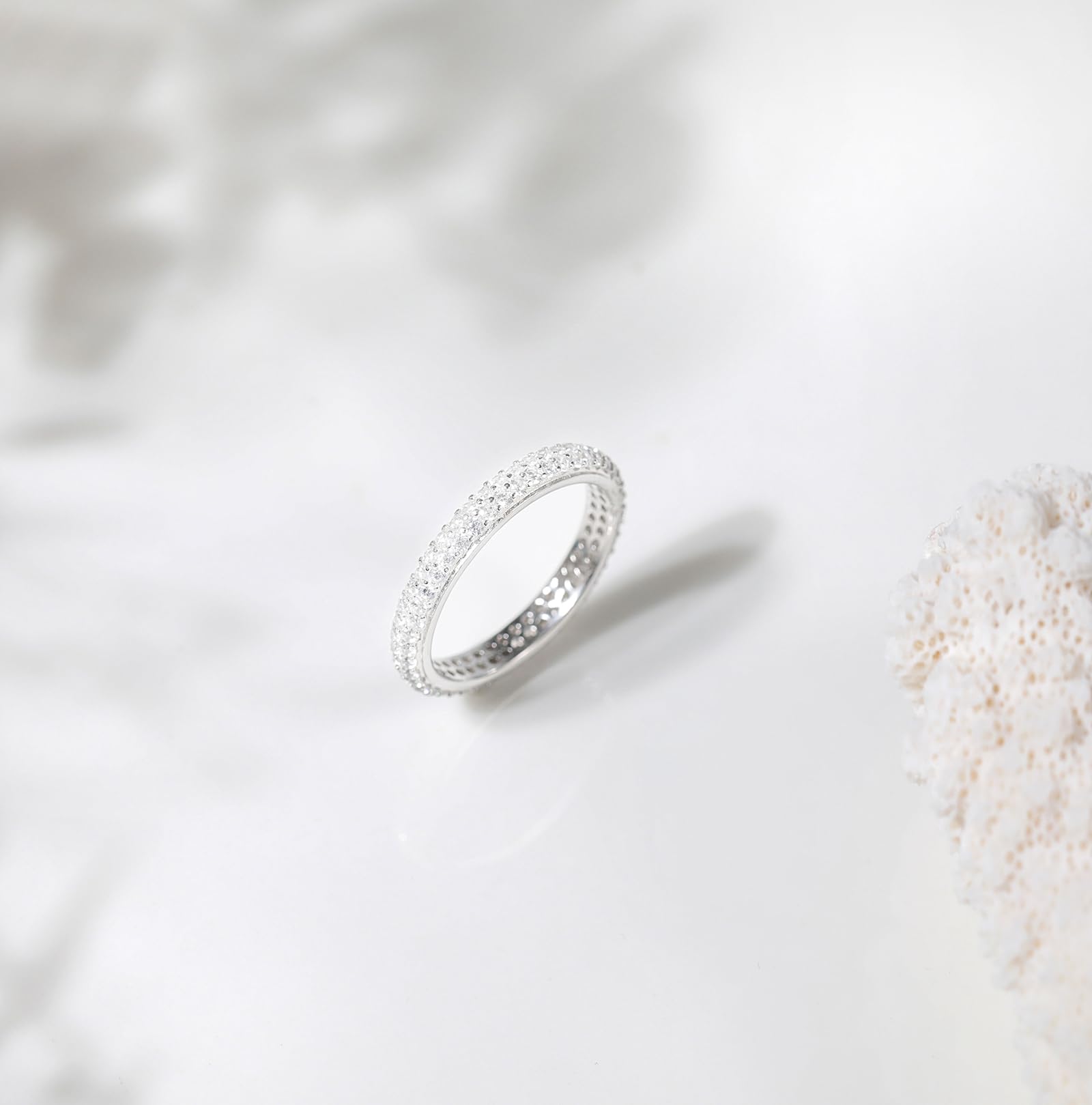 TIGRADE 3mm Women Anniversary Rings Double Row Cubic Zirconia Eternity Wedding Band Size 5 to 11,Silver,Size 7.5