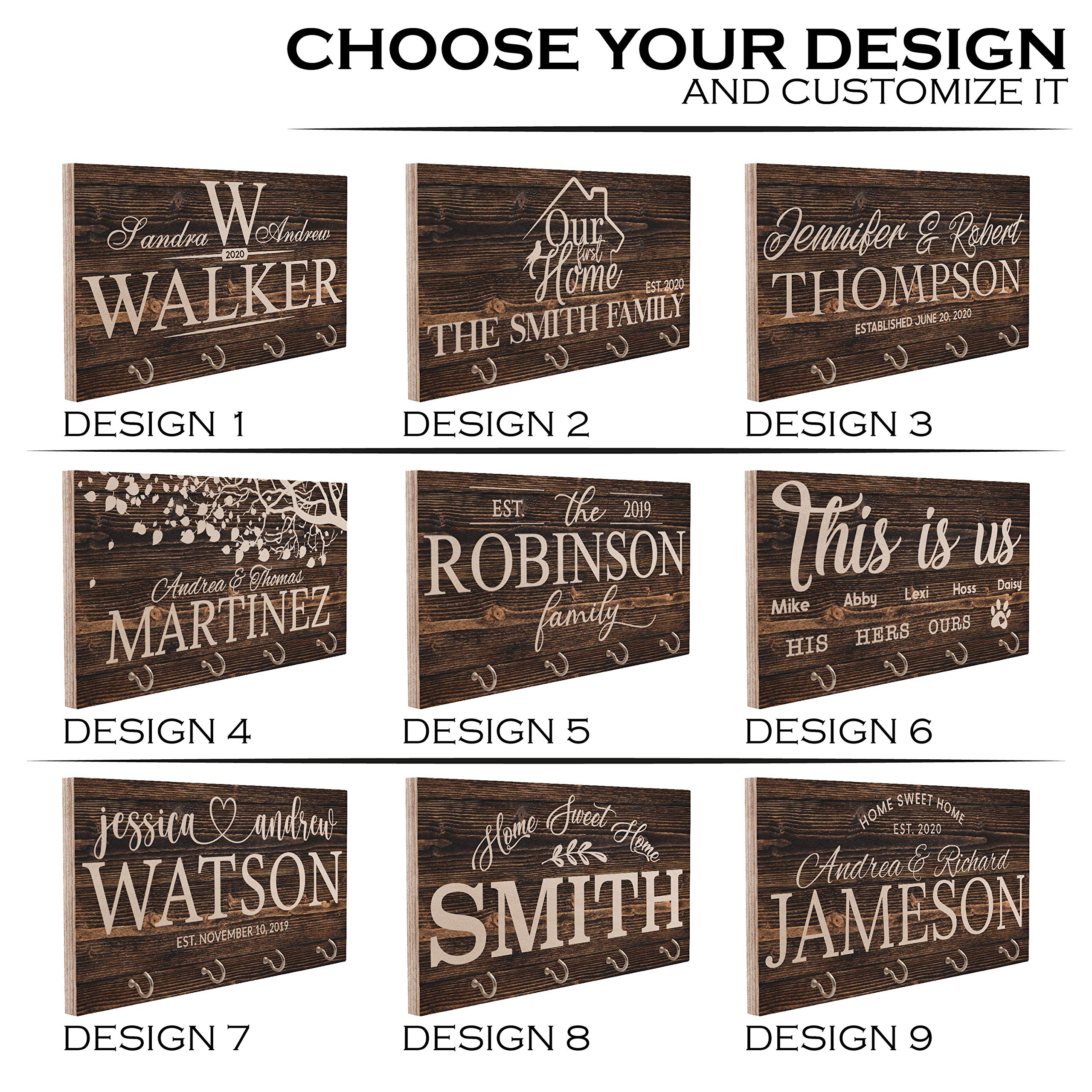 Naive Argo Personalized Wood Wall Mount Key Holder for Couple Mr Mrs Wedding Gift | New Home Décor Customize Key Ring Hook Hanger for Housewarming Gifts | C01D04