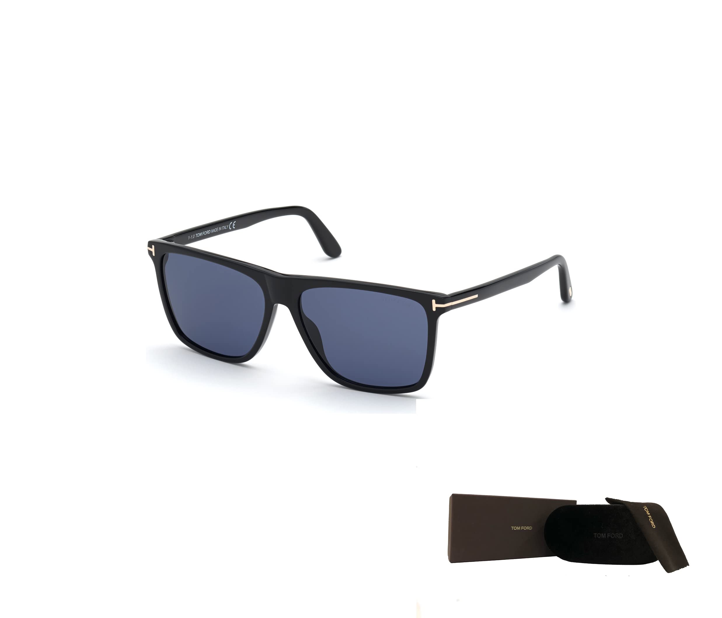 Tom Ford Fletcher FT0832 01V 57MM Shiny Black/Blue Square Sunglasses for Men + BUNDLE With Designer iWear Eyewear Kit