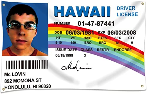 Wassupup 3x5 Feet Mclovin Id Flag, Novelty College Funny Dorm Banner - Vivid Color & Fade Proof - Double Stitched Polyester with Brass Grommets 3 X 5 Ft Tapestry