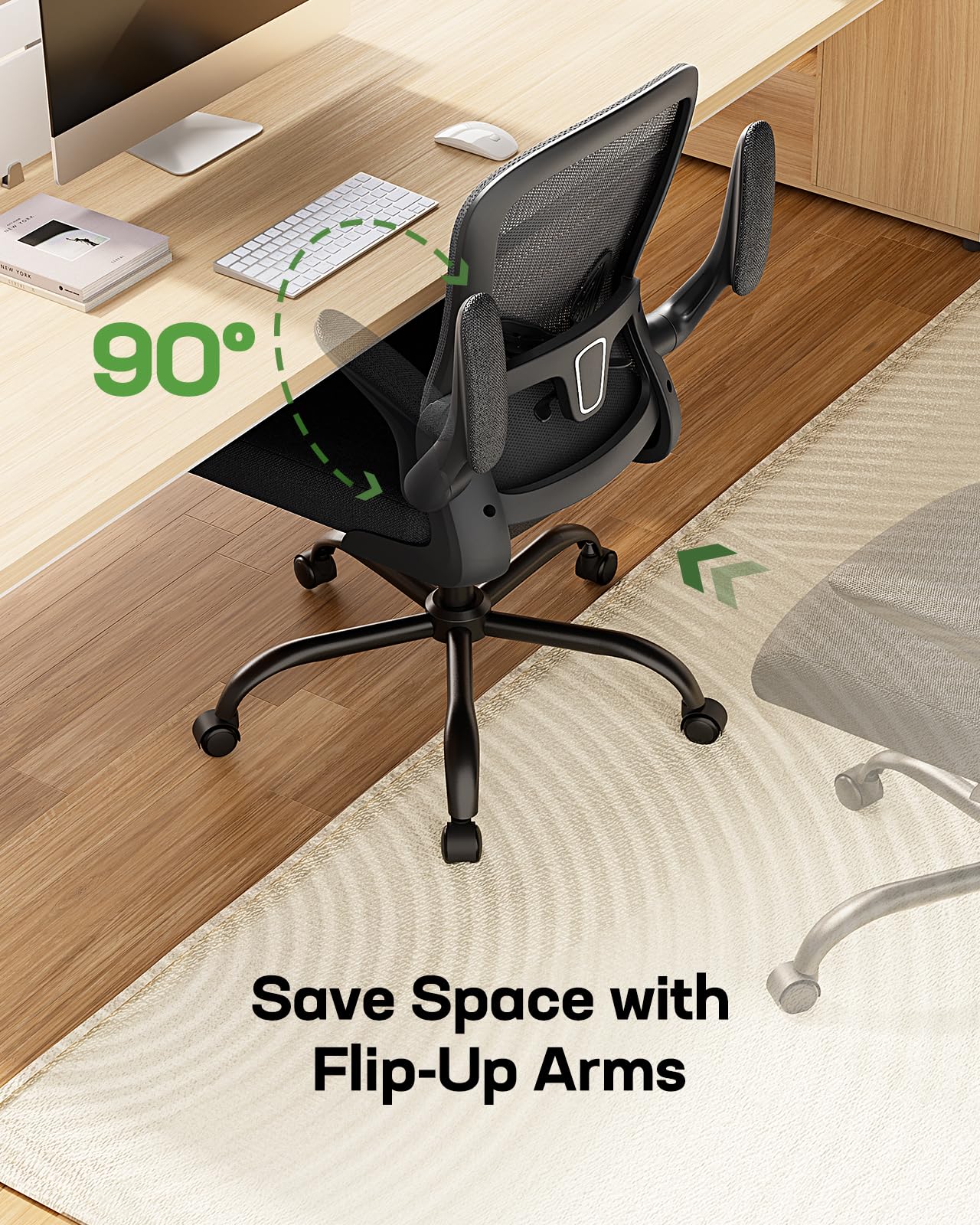 Marsail Office Chair Ergonomic-Desk Chair: Mesh Back Home Office Chair with Adjustable Lumbar Support, Computer Desk Chair with Flip-up Armrests Swivel Home Office Task Chair(Black)