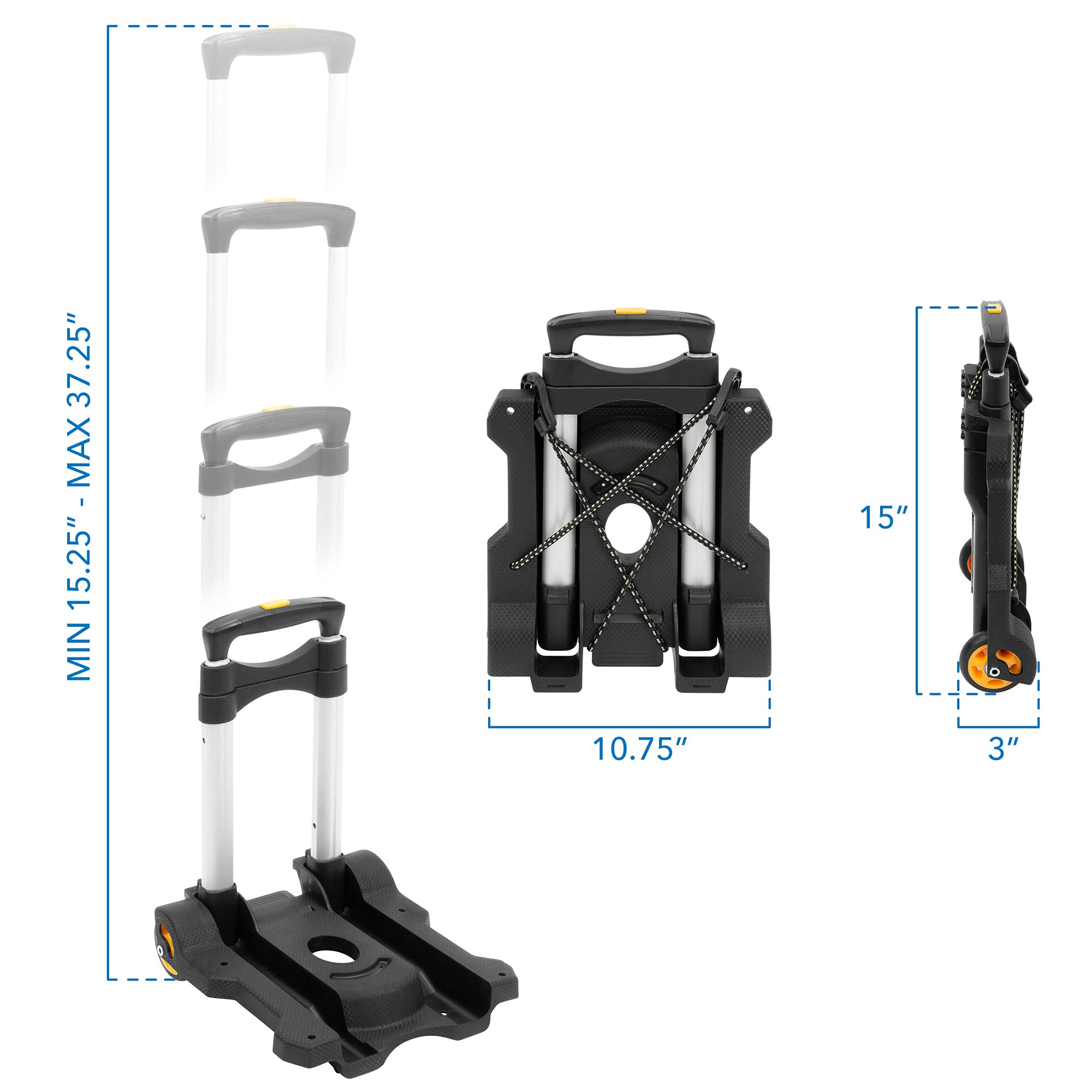 Mount-It! Luggage Cart with Wheels Foldable | Strong, Compact Luggage Cart Holds 77 Pounds - Carry Boxes, Backpacks and Luggage Smoothly with our Folding Luggage Cart