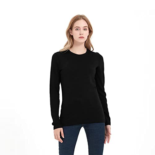YUERD M&W Merino Wool Base Layer Womens 100% Merino Wool Long Sleeve Thermal Underwear Shirts for Women Midweight Black