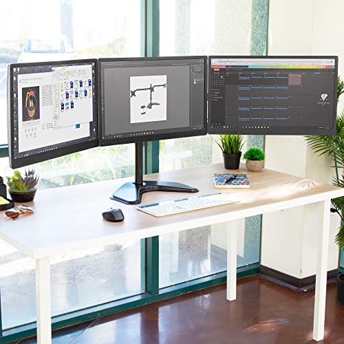 Mount-It! Triple Monitor Stand - Freestanding Computer Desk Mount Fits Up to 27 Inch Monitors, VESA 75, 100 Compatible