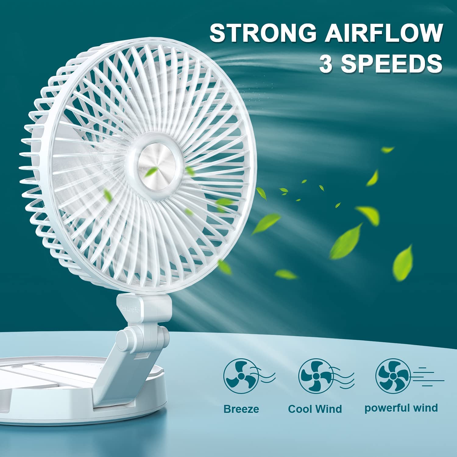 Taipow Table Fan USB Desk Fan, Portable Adjustable Folding Fan 3-level Desk Lamp Super Quiet Personal Fan with 3-speed Wind 5200mAh Rechargeable Battery for Office Home Bedroom