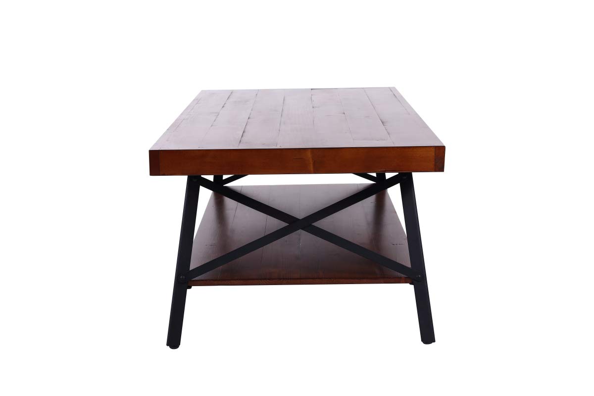 Phoenix Home CT181101 Emerald Home Chandler Rustic Industrial Solid Wood and Steel Coffee Table with Open Shelf, Brown