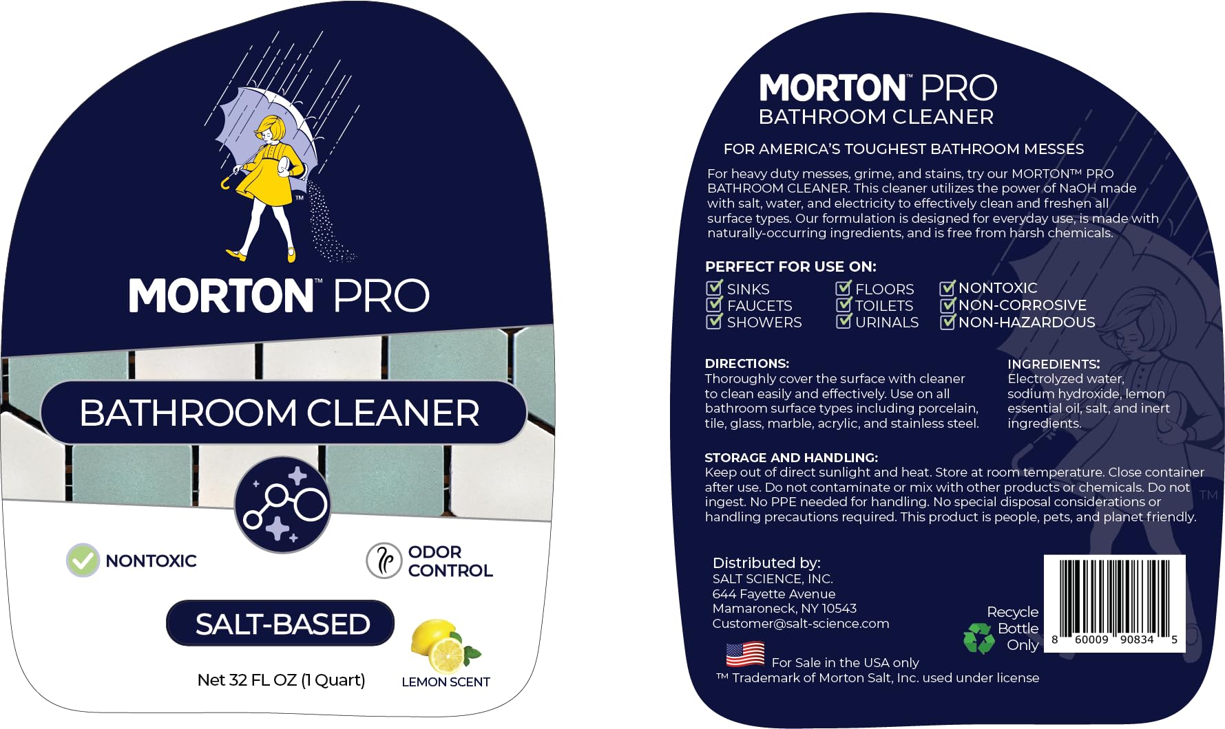 Morton Pro Bathroom Cleaner – Non-Toxic Fragrance-Free Bleach Alternative, Eco-Friendly, Child, Pet, and Fabric Safe, Perfect for Surfaces, Lab Tested, Salt-Based Cleaner | Made In USA (32 FL Oz)