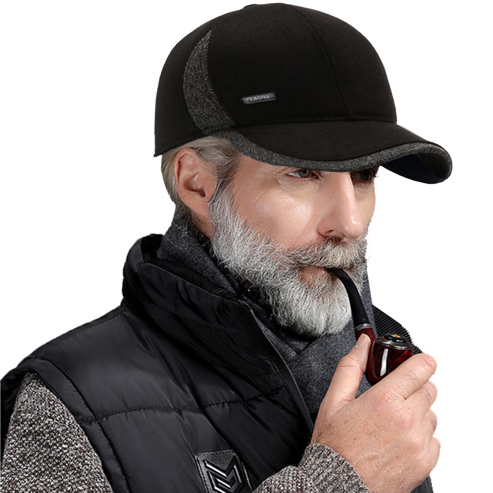 Winter for Men Outdoor Hat, Adjustable Warm Sport Golf Baseball Cap Hats Dad Caps Earflaps Thicken 55-60CM (Brown) (Cotton, Z Black)