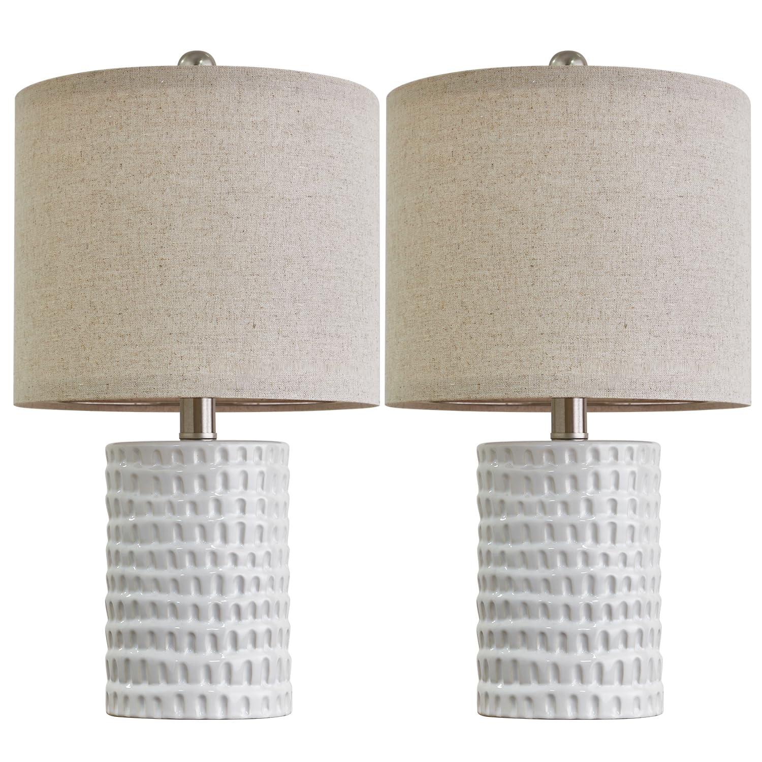 PORTRES 18.25" Modern Accent Ceramic Table Lamp Set of 2 for Bedroom White Desk Decor Bedside Lamps for Living Room Study Room Office Dorm Farmhouse Nightstand Lamp End Table Lamps