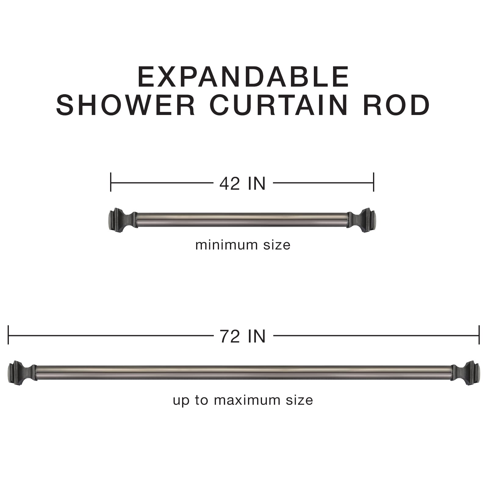 Splash Home Kares Shower Curtain Rod, Adjustable 42" to 72" Inch Non-Slip, Never Rust Spring Tension Curtain Rod, No-Drilling for Bathroom Curtains, Chrome