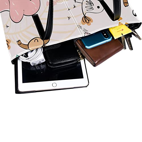 Women's Large Size Canvas Shoulder Bag Hobo Crossbody Handbag Casual Tote, Cartoon Animal Monkey Elephant Bird