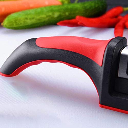 Professional knife sharpener, manual three-level professional kitchen knife sharpener, the best straight edge knife sharpener, easy to use, sharp, quick repair, red and black combined