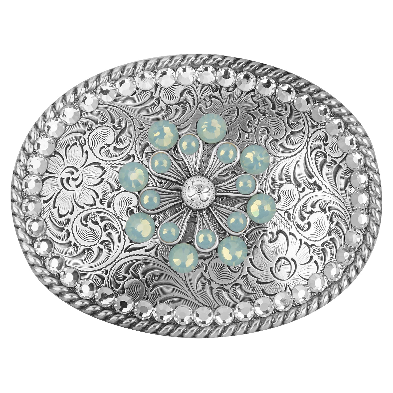 Silver-plated two-tone belt buckle (Green Crystal)