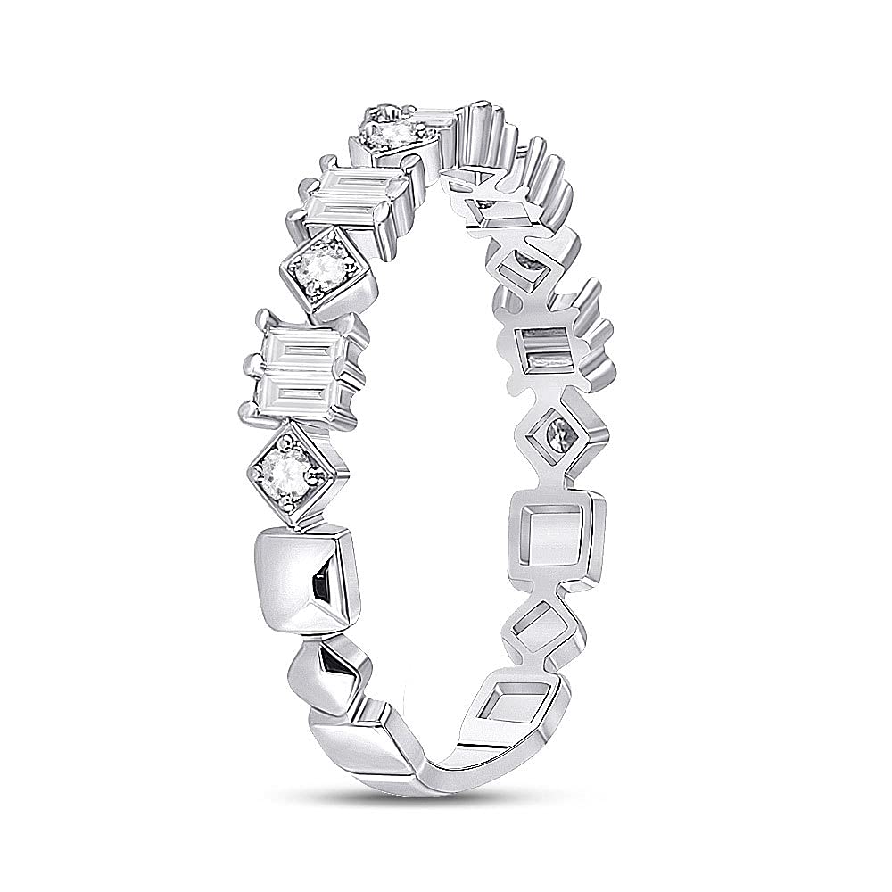The Diamond Deal 14kt White Gold Womens Baguette Diamond Modern Band Ring 1/3 Cttw