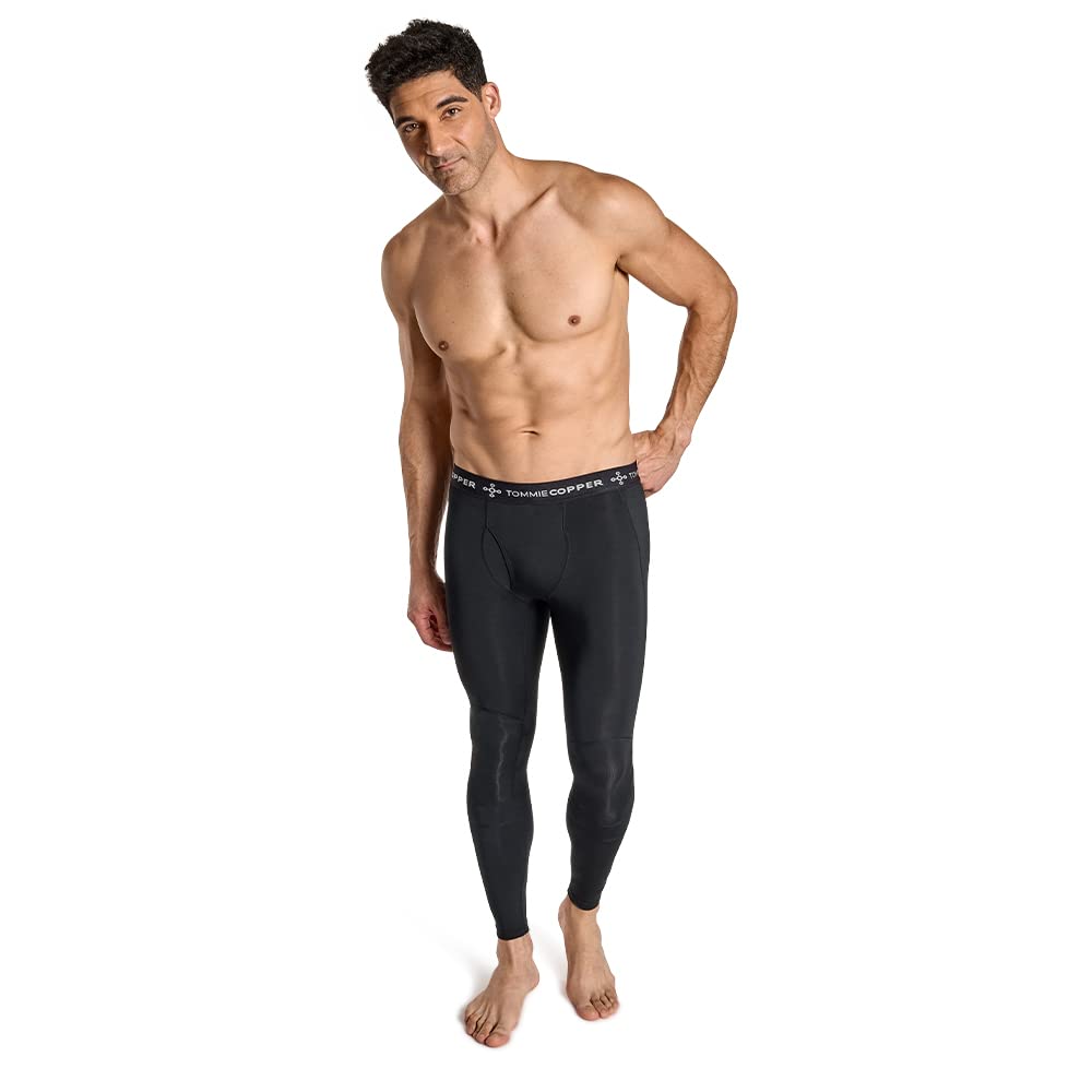 Tommie Copper Men's Tights with Knee Support | UPF 50, Sweat Wicking, Breathable Compression for Sports, Gym & Knee Support - Black - XX-Large