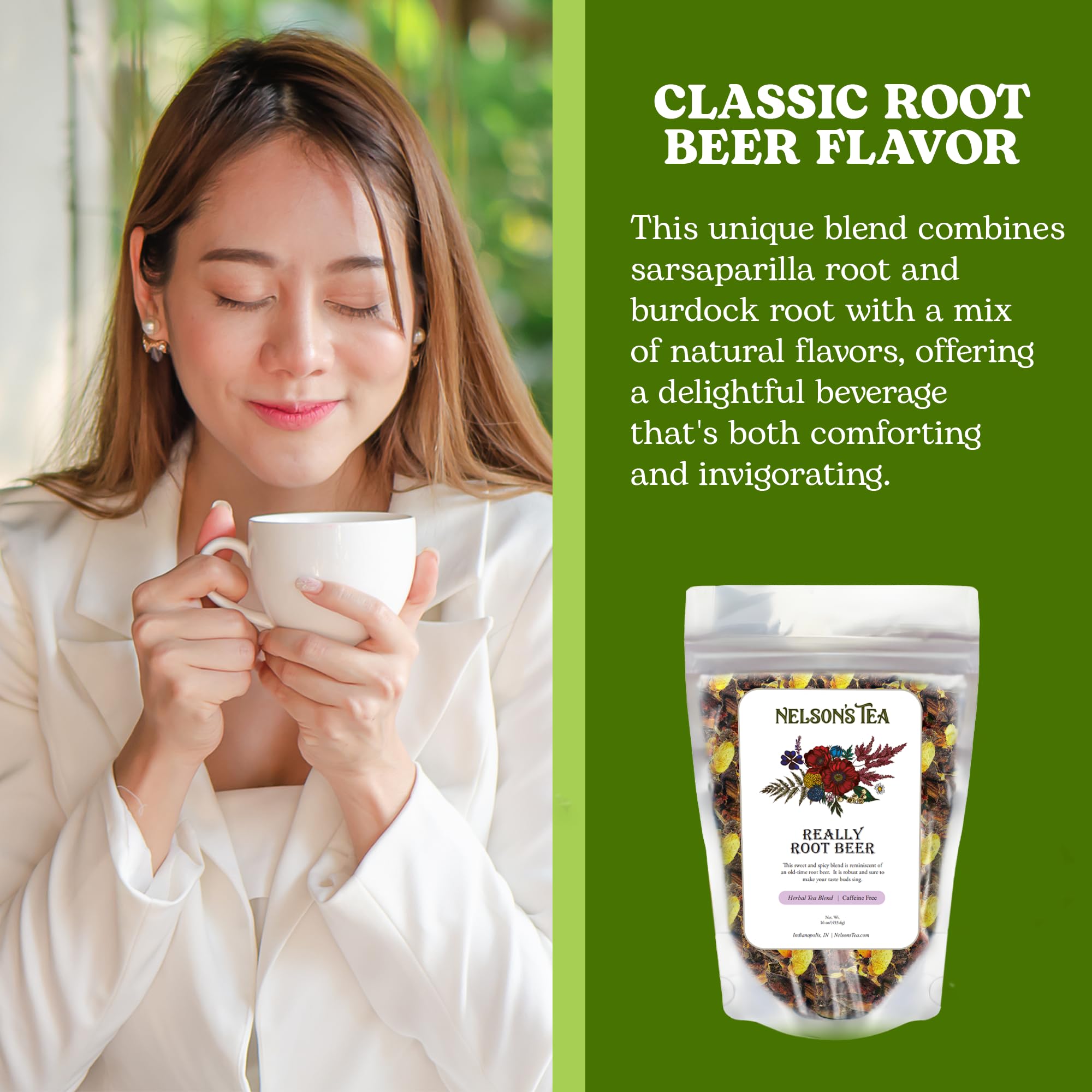 Nelson's Tea Really Root Beer - Sarsaparilla Root Herbal Loose Leaf Tea; Blend of Flavors like Sarsaparilla Root, Burdock Root, and More! - 16 oz