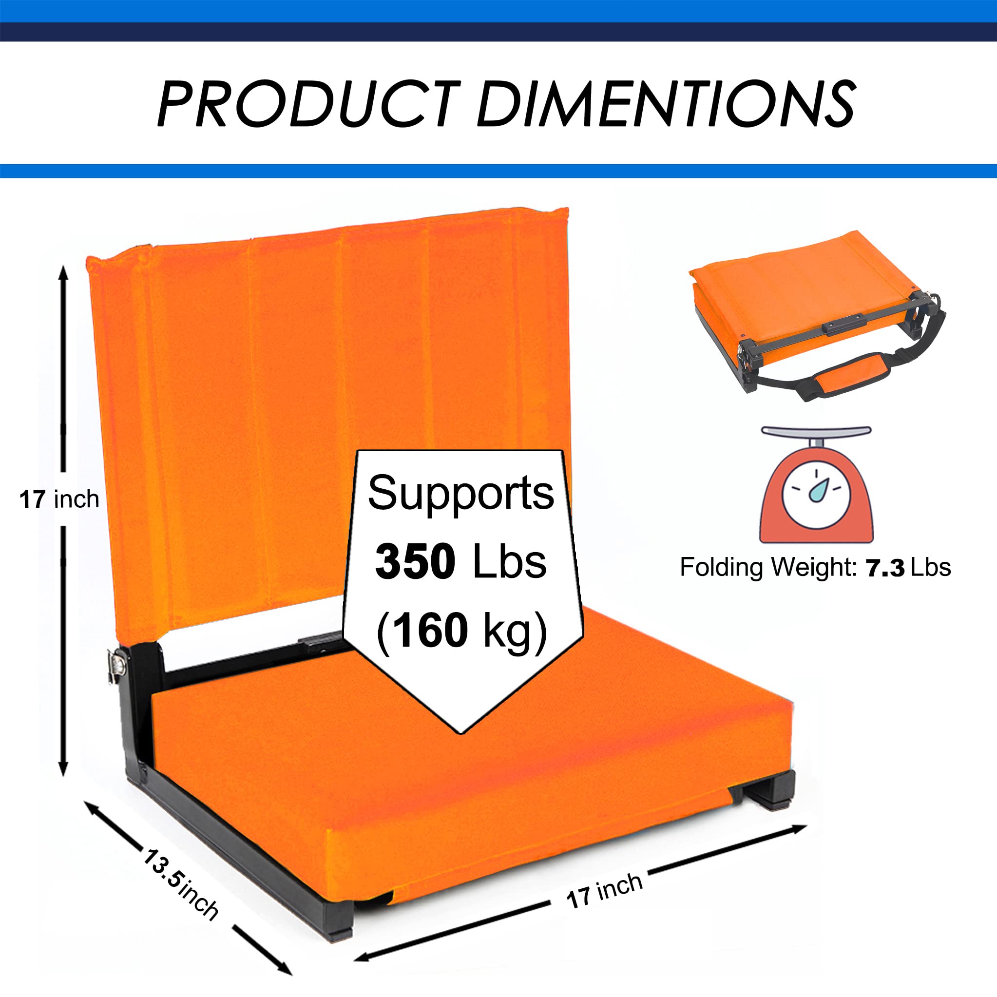 SPORT BEATS Stadium Seat for Bleachers with Back Support and Wide Padded Cushion Stadium Chair - Includes Shoulder Strap and Cup Holder