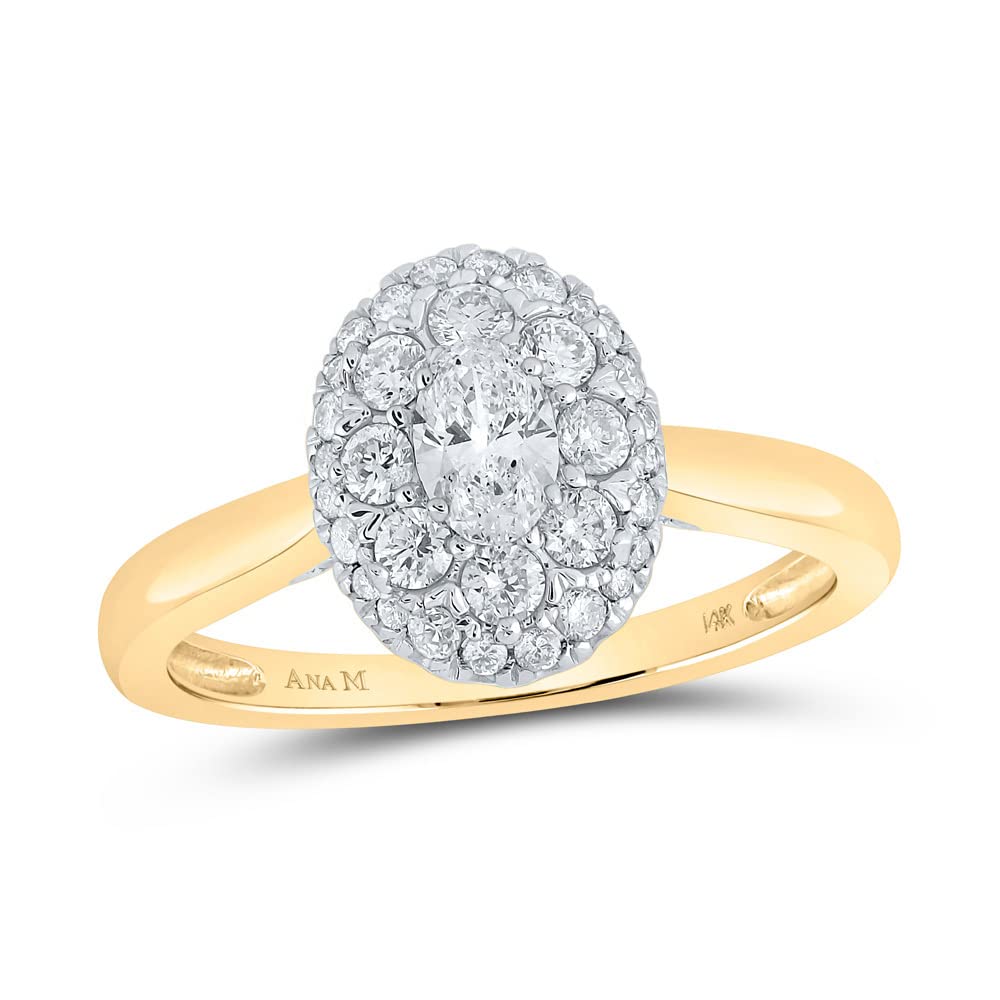 The Diamond Deal 14kt Yellow Gold Oval Diamond Halo Bridal Wedding Engagement Ring 3/4 Cttw