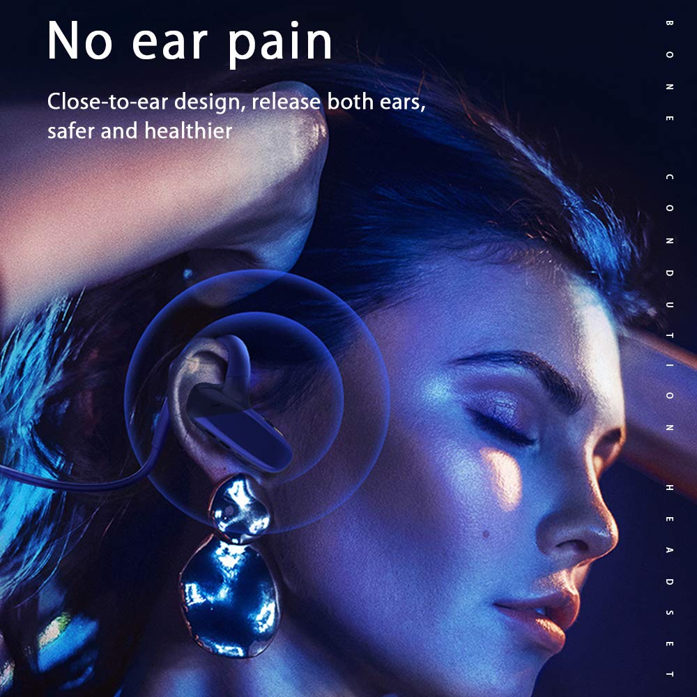 SLuB Bone Conduction Headphones,Bluetooth 5.0 Open-Ear Wireless Earphones,Waterproof and Sweatproof Sports Headset,High Sound Quality,Large Capacity Battery(Blue)