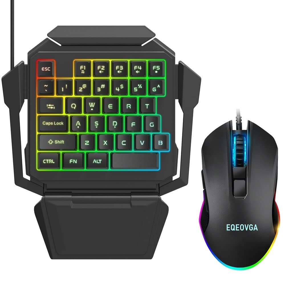 One Handed RGB Professional Gaming Keyboard And Mouse Combo, 35 Keys Portable PUBG, Half Keyboard Gaming Set for Laptop PC Xbox PS4 Switch Gamer