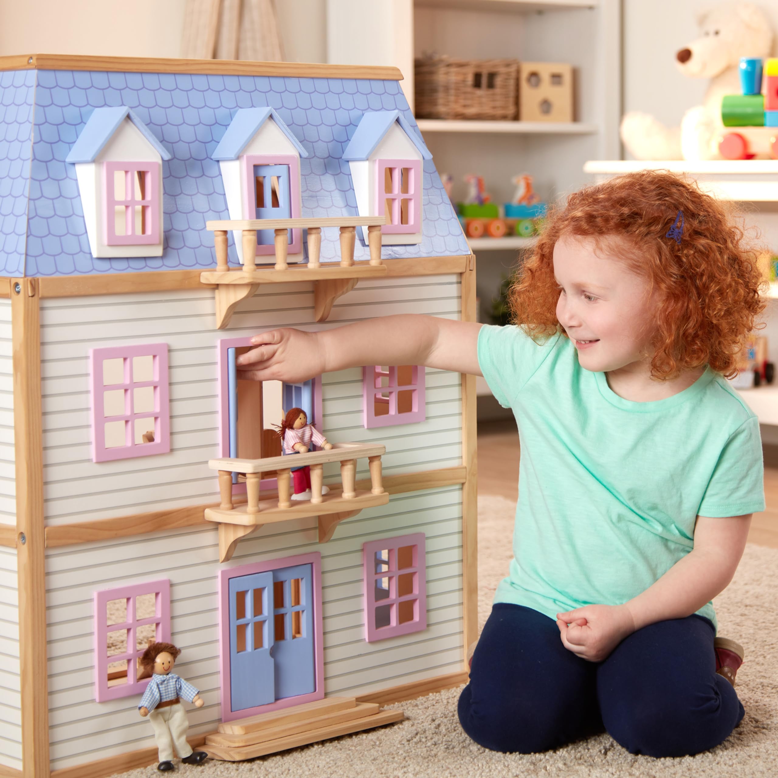 Melissa & Doug Modern Wooden Multi-Level Dollhouse With 19 pcs Furniture [White]