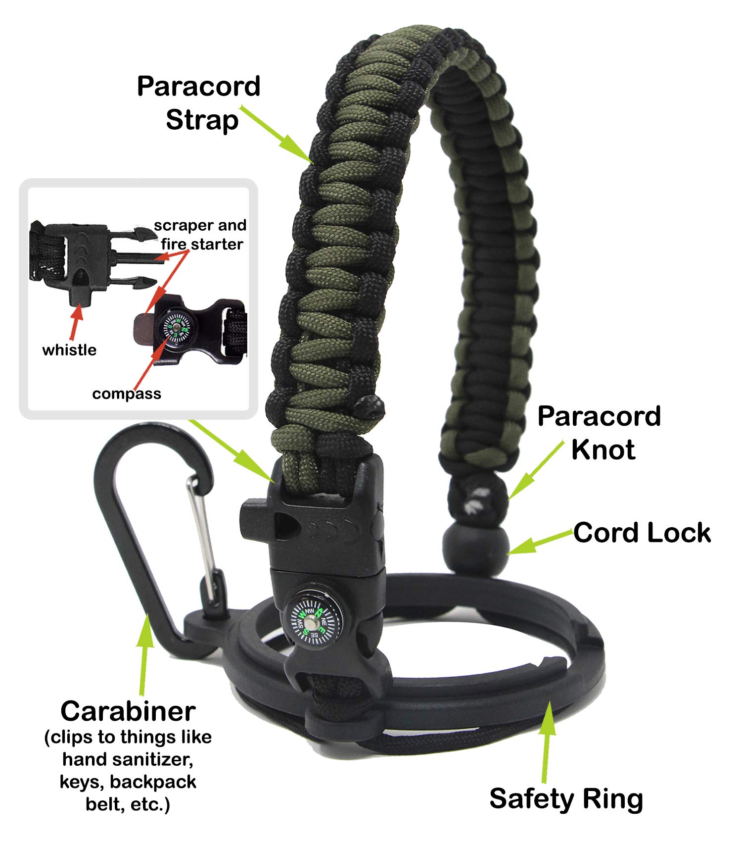 One MissionX Paracord Handle Compatible with Yeti Rambler 36oz 26oz 18oz 12oz 46oz Water Bottles, Durable Carrier Strap - Holder(Army Green/Comp+Starter)
