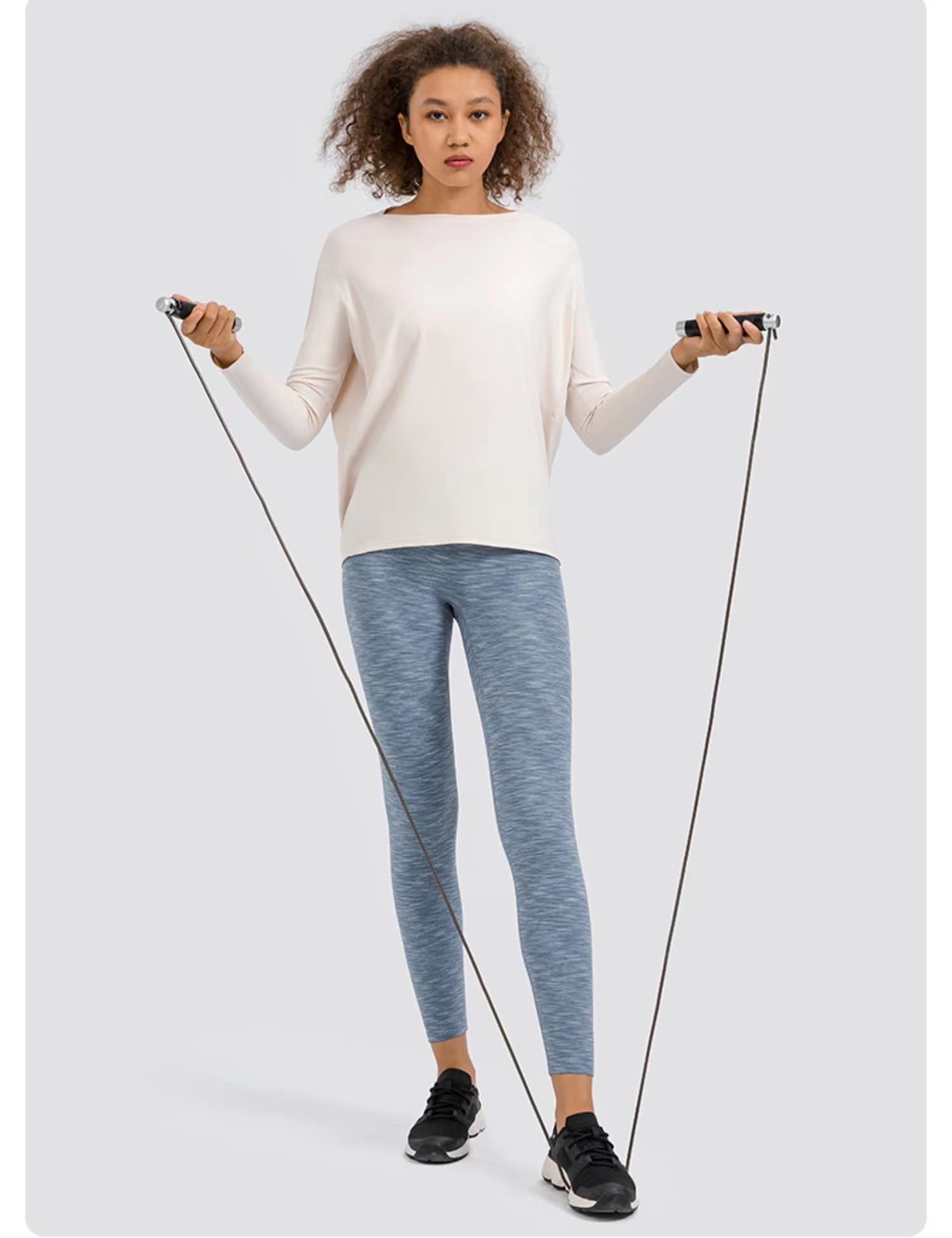 Women's Long Sleeve Workout Shirts Loose Fit Boatneck Soft Yoga Athletic Casual Tops Cream