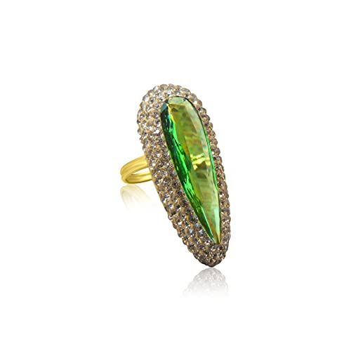 theserro Adjustable 18k Gold Plated Color Change Mood Ring, Pear Shape Diamond Style Pear Stone Women Rings Gift for Her