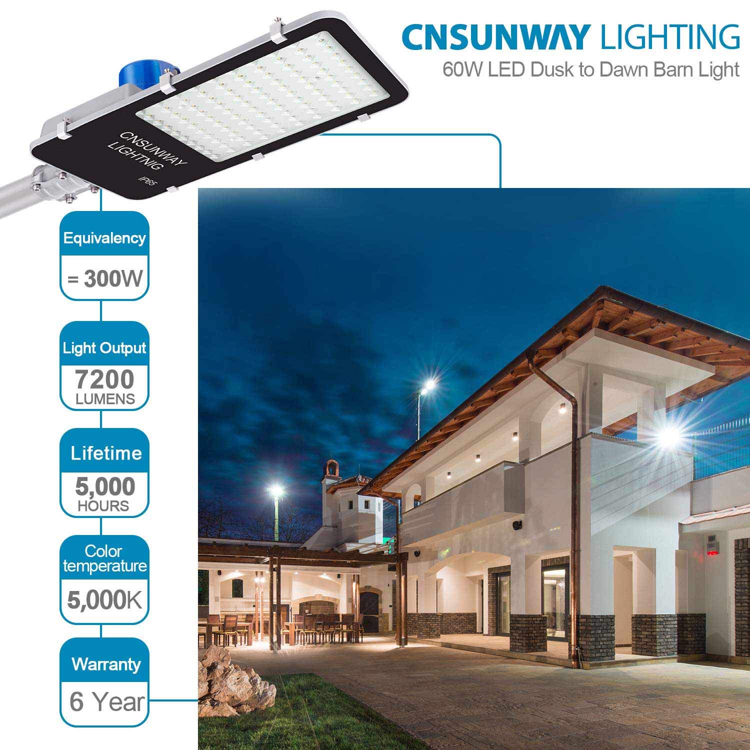 Outdoor LED Barn Light, 60W 7200LM Super Bright Security Light, Dusk to Dawn Photocell Sensor, 5000K Daylight Glow for Yard, Parking Lot, Pathway, Street, Courts