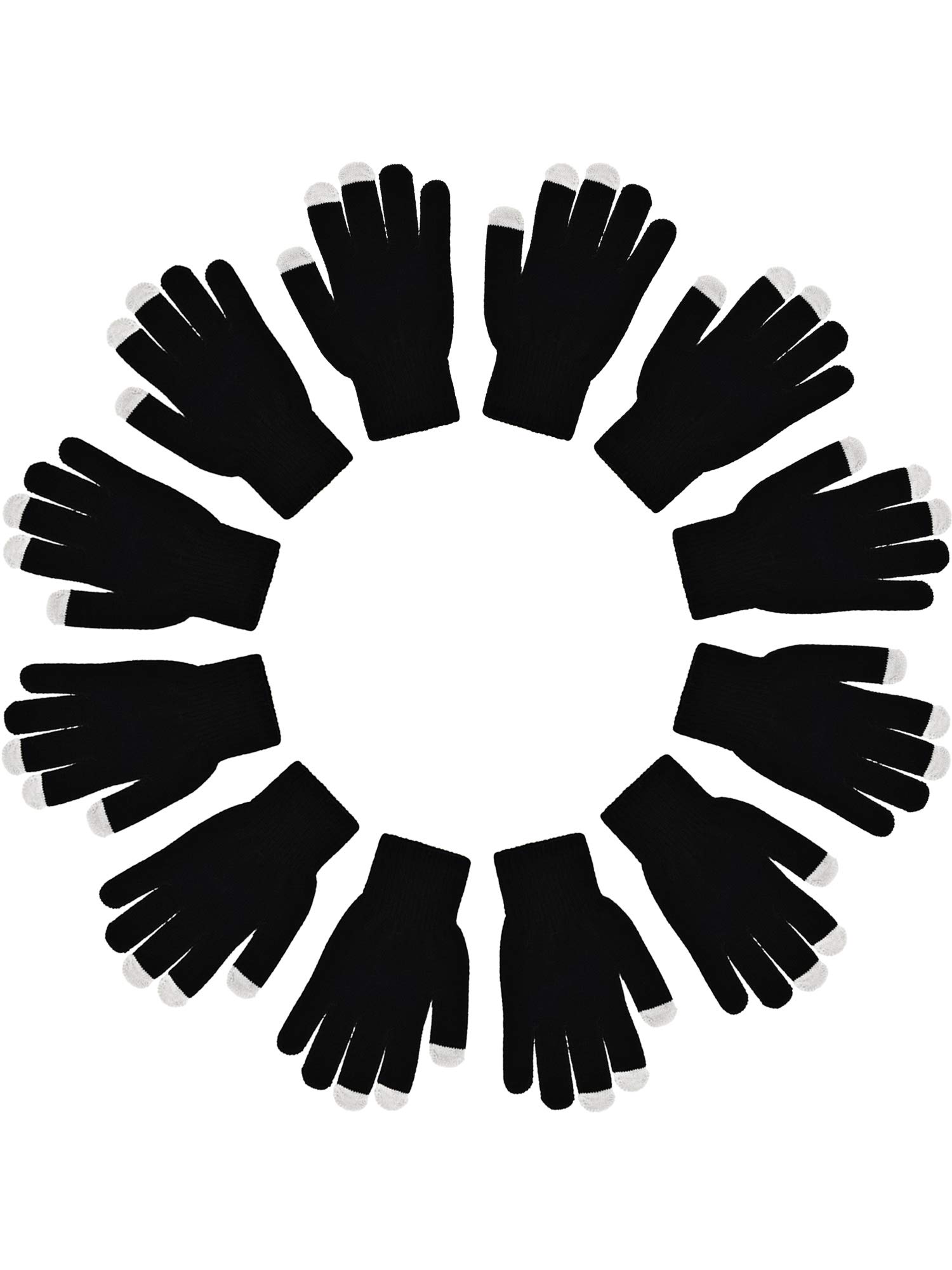 Pangda 12 Pairs Touchscreen Gloves Stretch Knitted Texting Gloves Warm Windproof Solid Color Mittens For men and Women (Black)