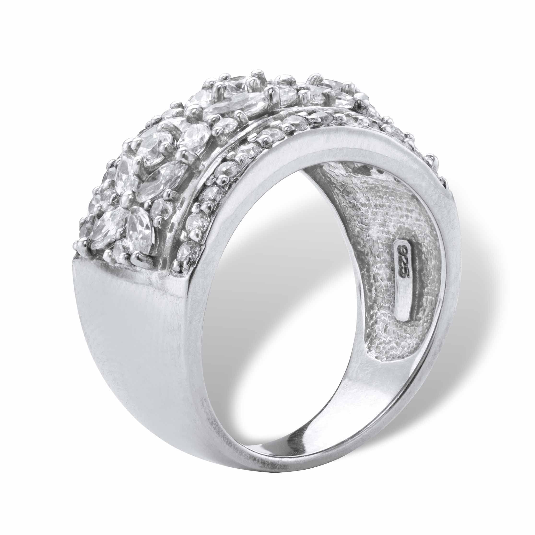 PalmBeach Platinum-plated Sterling Silver Marquise Cut Cubic Zirconia Simulated Floral Bridal Ring Sizes 5-9 Size 8